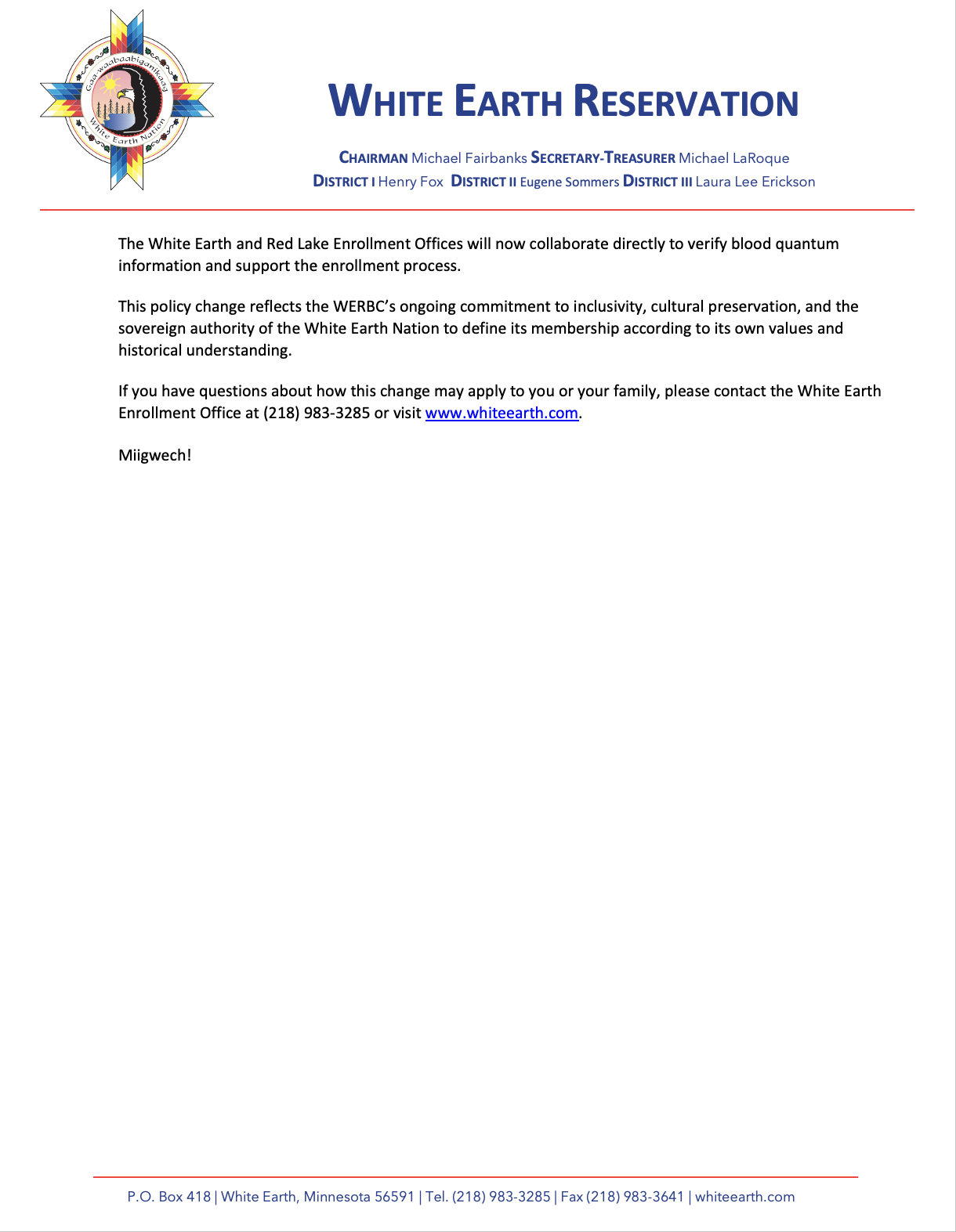 White Earth Nation | White Earth/Red Lake Enrollment Information